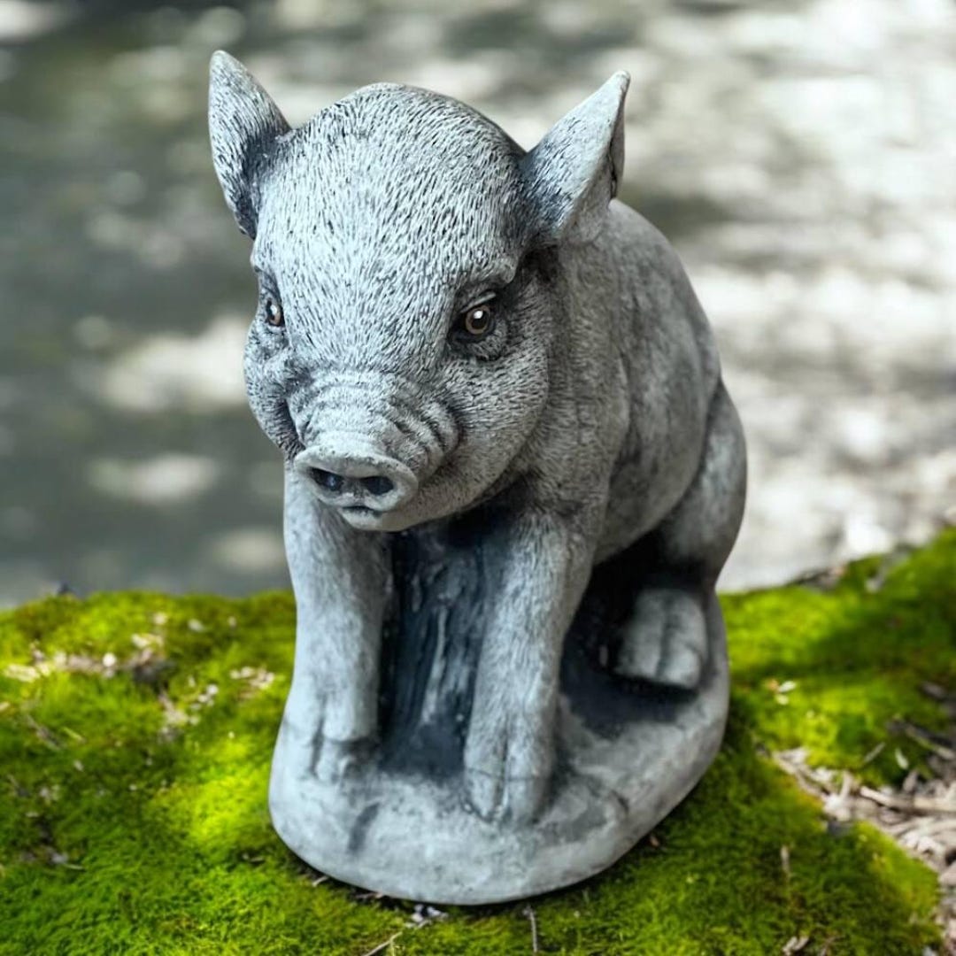 Sitting Pig Figure 6" Outdoor Animal Idea, Stone Decor, Farmhouse ...