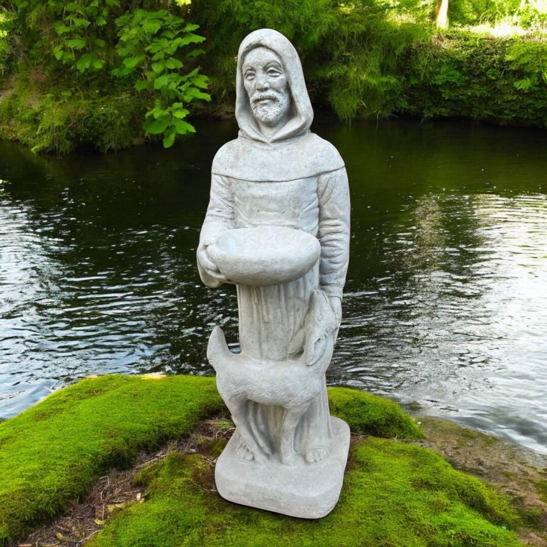 Yard Monk Sculpture 24" Bird Bath, Religious Outdoor Idea, Monk With ...