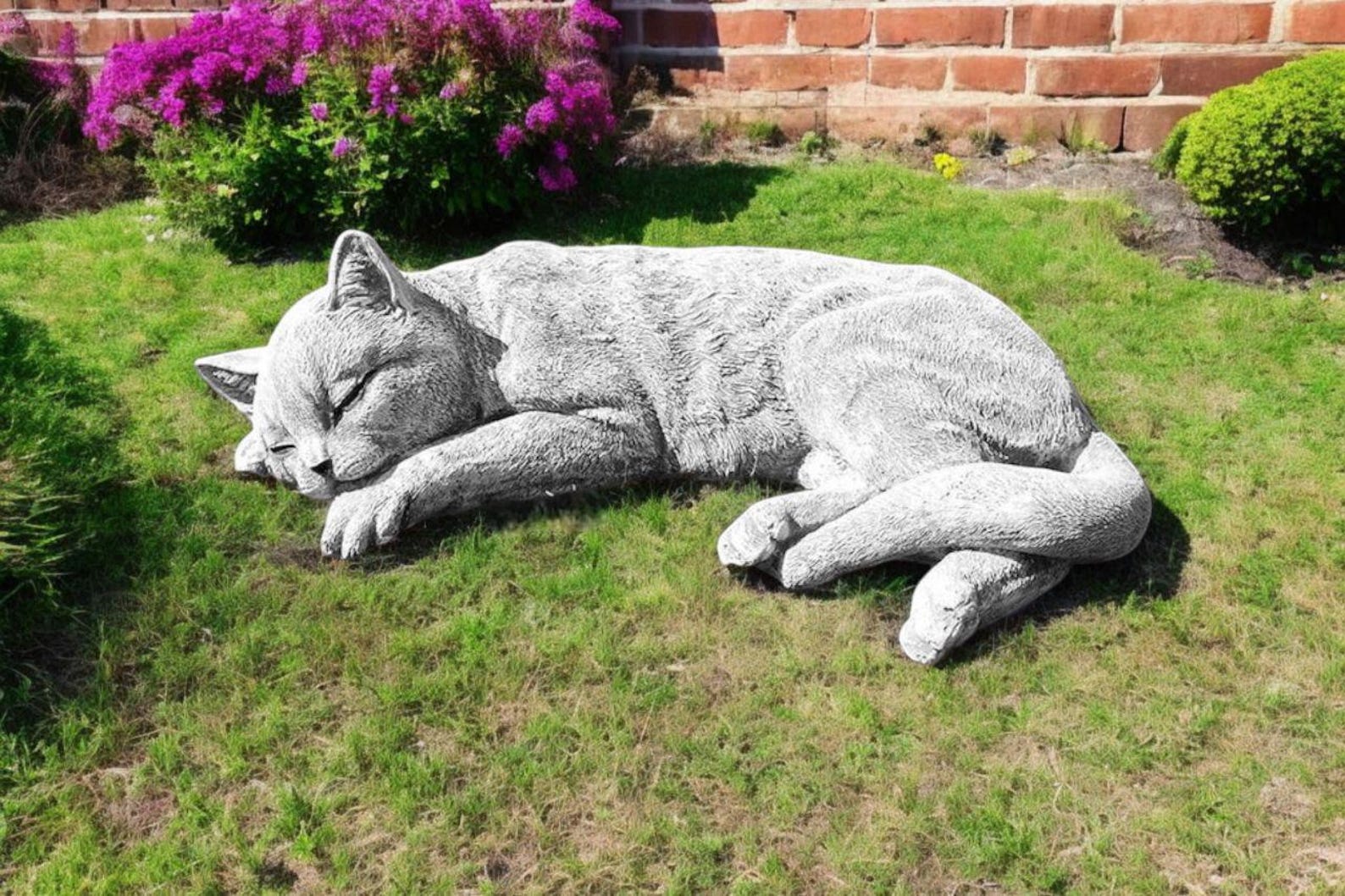 Realistic Laying Cat Contented Figurine 4" Concrete Cat Figure, Cement ...