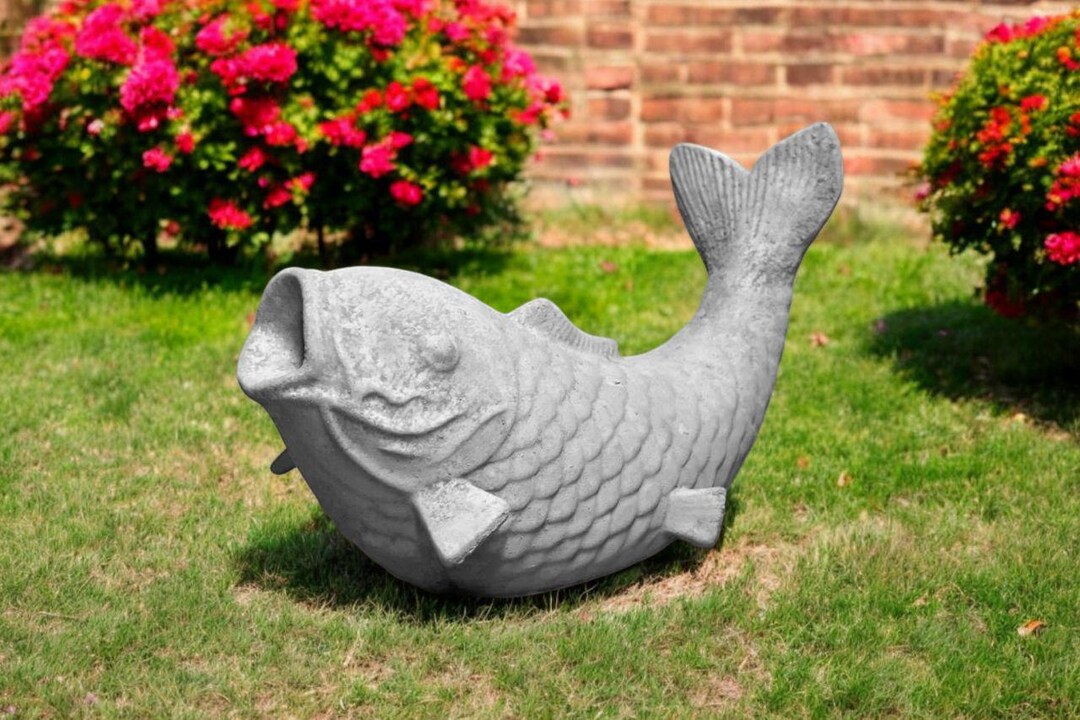Concrete Fish Koi Statue 8" Solid Sea Animal Sculpture, Cement Fish ...