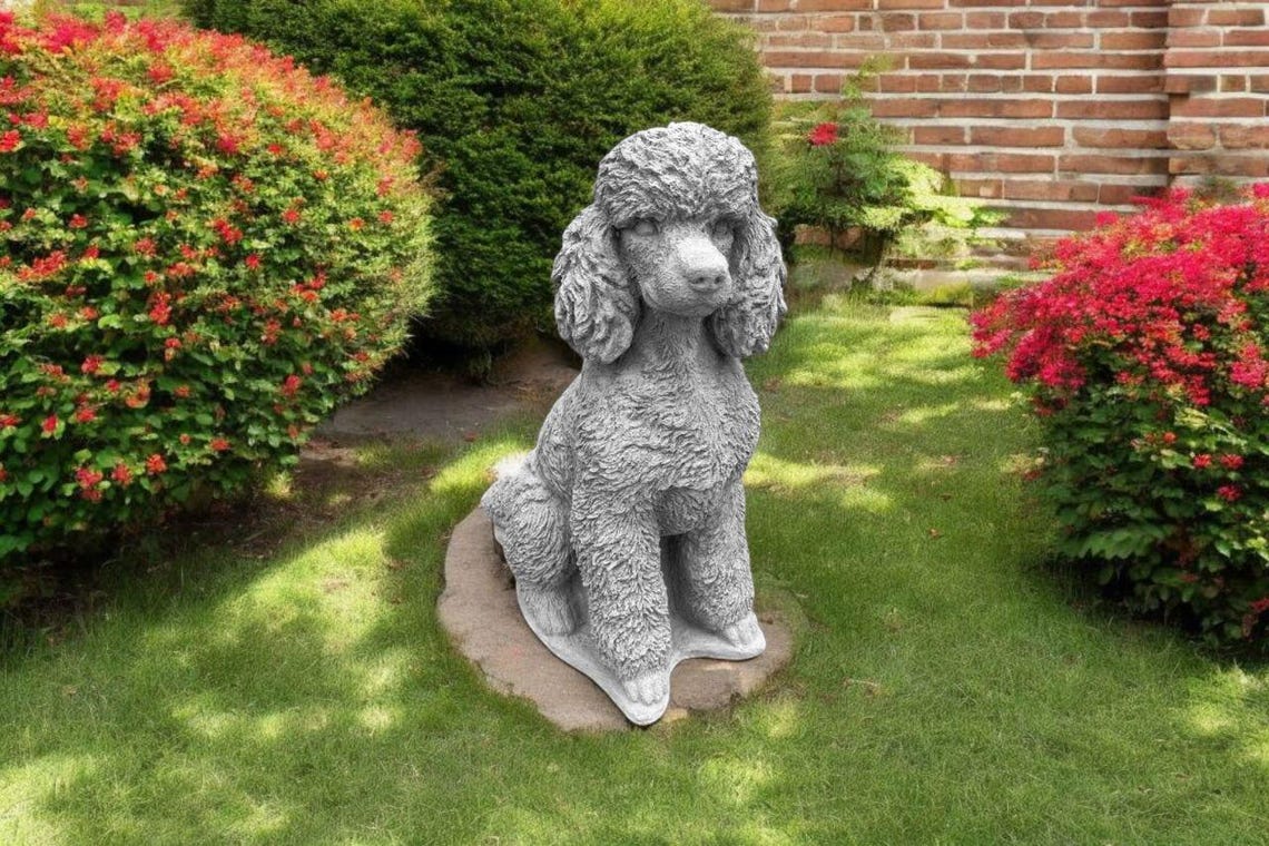 Outdoor Poodle Statue 20" Garden Dog Ornament, Stone Pet, Sitting ...