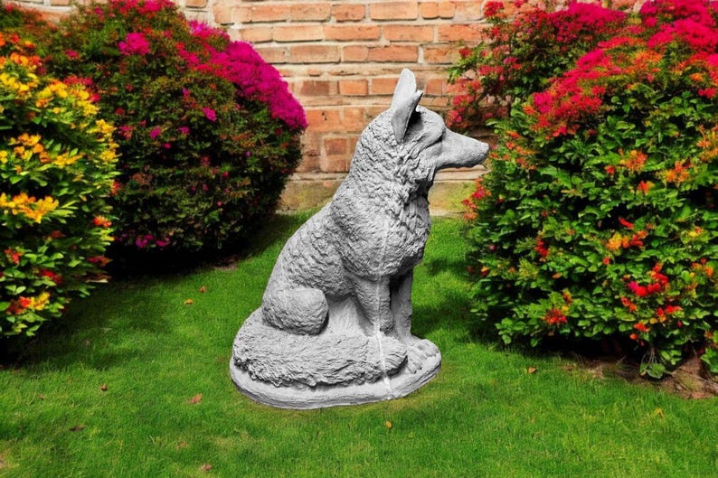 Concrete Sitting Fox Statue 19" Garden Wild Animal Figurine, Massive ...
