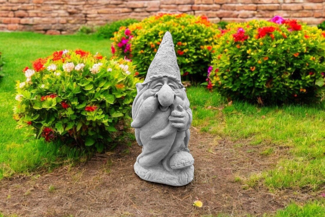 Cement Laughing Gnome Figure 11" Concrete Standing Troll Statue, Lawn ...