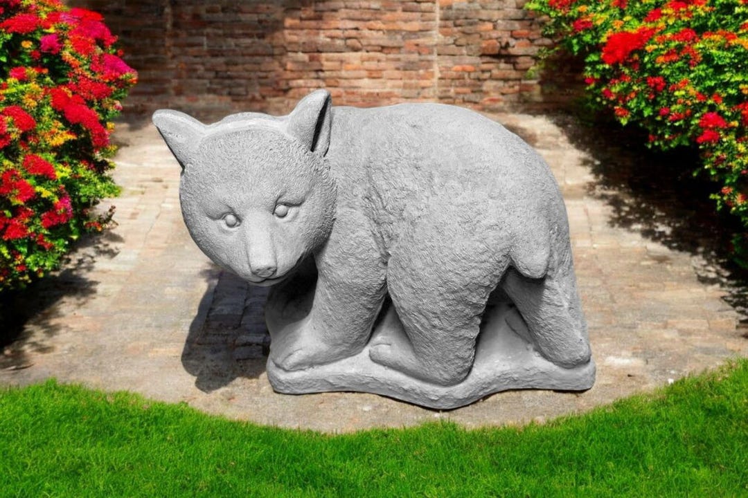 Concrete Walking Bear Statue 9" Cement Wild Animal for Outdoor Figure ...