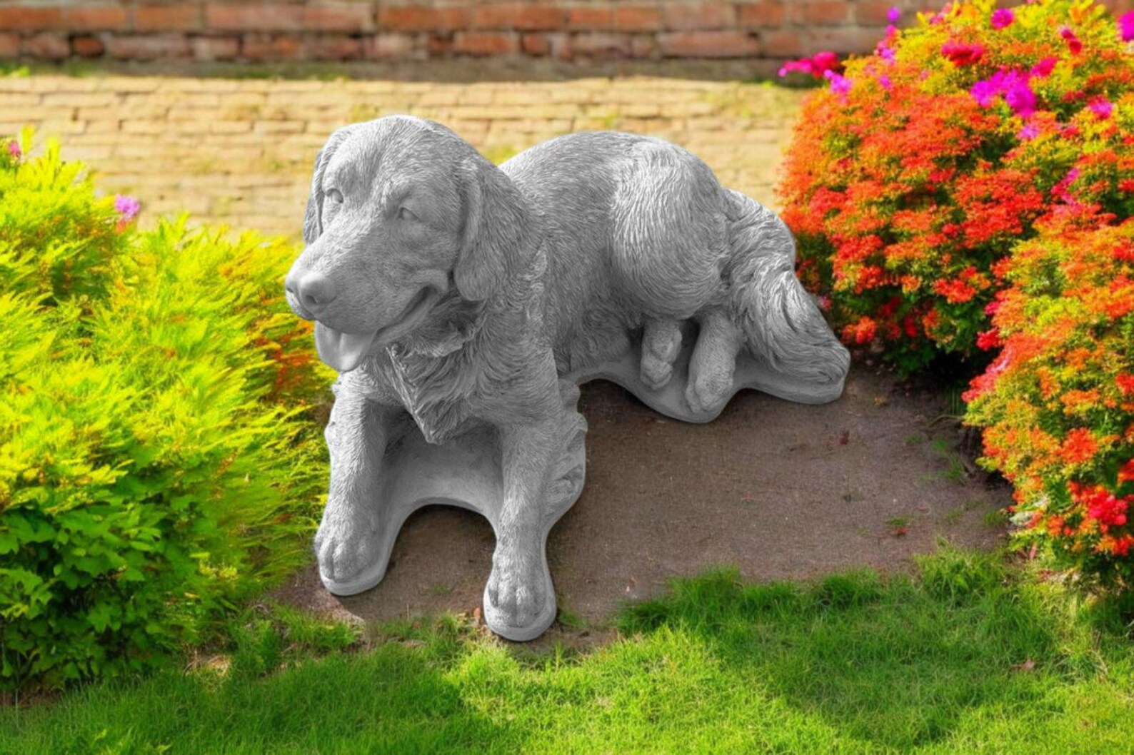 Concrete Golden Retriever Dog Sculpture 15" Massive Laying Dog Statue ...