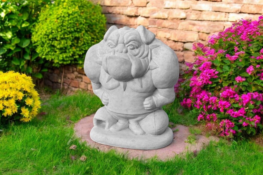 Stone Bulldog Figure 13" Standing Bulldog, Cartoon Football Player Dog ...