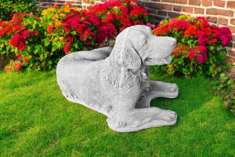 Concrete Golden Retriever Dog Sculpture 15" Massive Laying Dog Statue ...