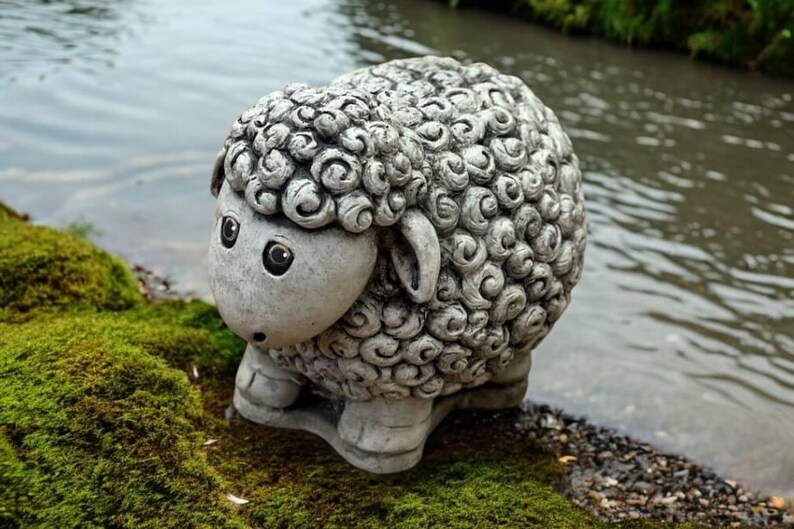 Concrete Sheep Figure 7" Farm Sheep, Animal Statue, Outdoor Sheep Art ...