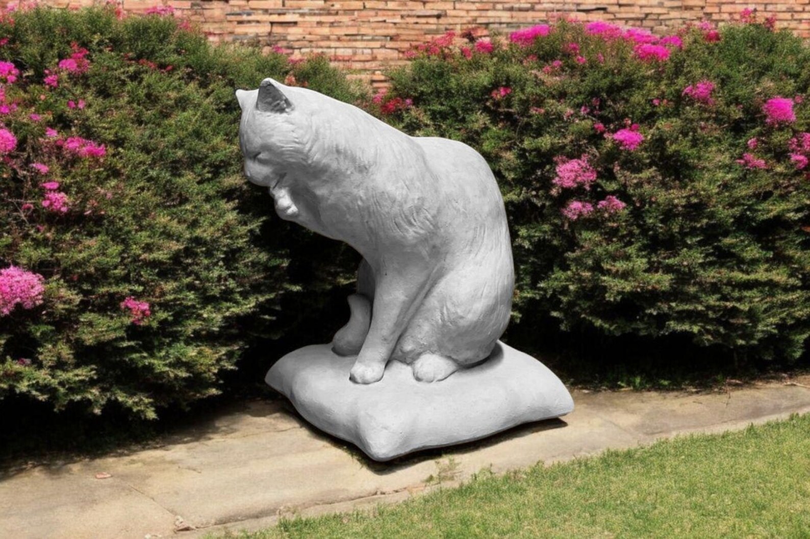 Cat Licking Paw Statue 15" Yard Kitten Figure, Cat Grave Marker, Pet ...