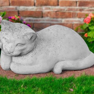Detailed Thinker Cat Statue 7" Outdoor Laying Pet Decoration Figurine ...