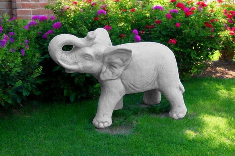 Detailed Elephant Statue 8" Concrete Standing Wild Animal Figurine ...