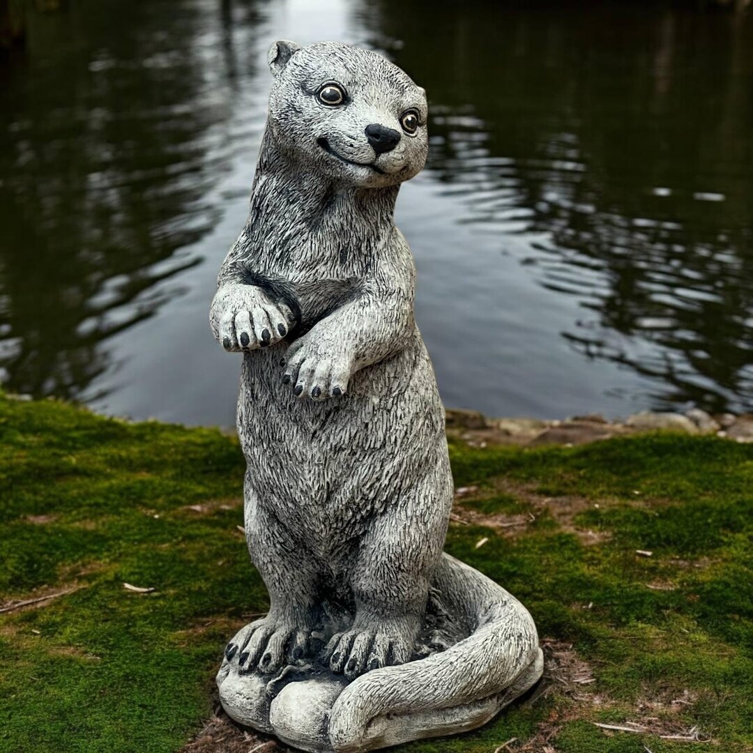 Wild Otter Figurine 11" Stone Animal Statue, Yard Otter, Outdoor ...