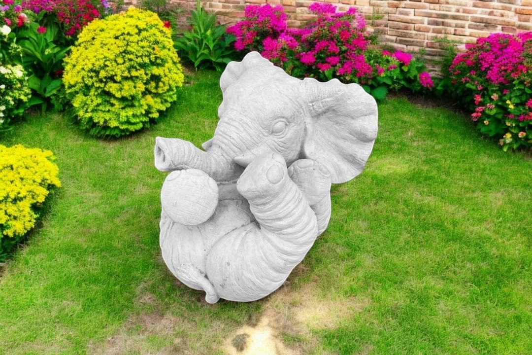 Outdoor Elephant Statue 10" Concrete Lawn Animal Decor, African Animal ...