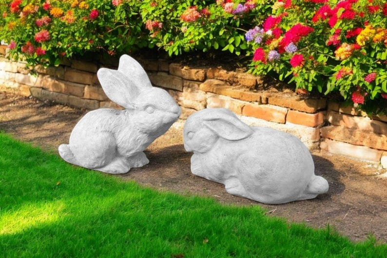 Stone Bunnies Figure 7" Lawn Pair of Rabbits Ornament Statue, Easter ...