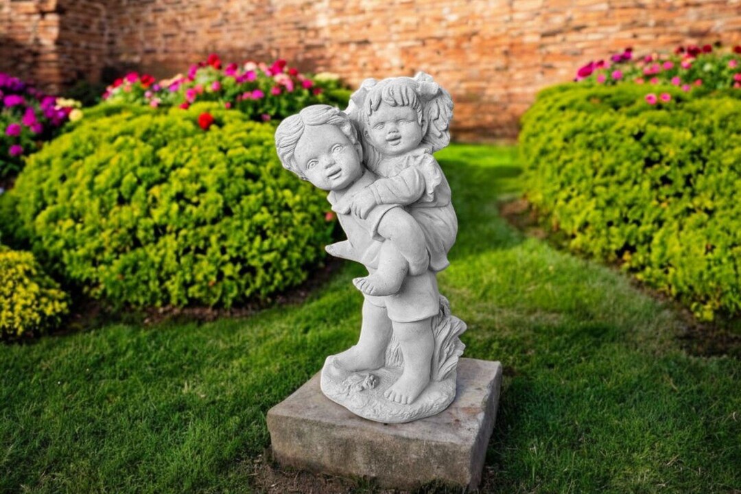 Standing Two Kids Figure 20" Massive Boy With Girl Statue, Garden Two ...