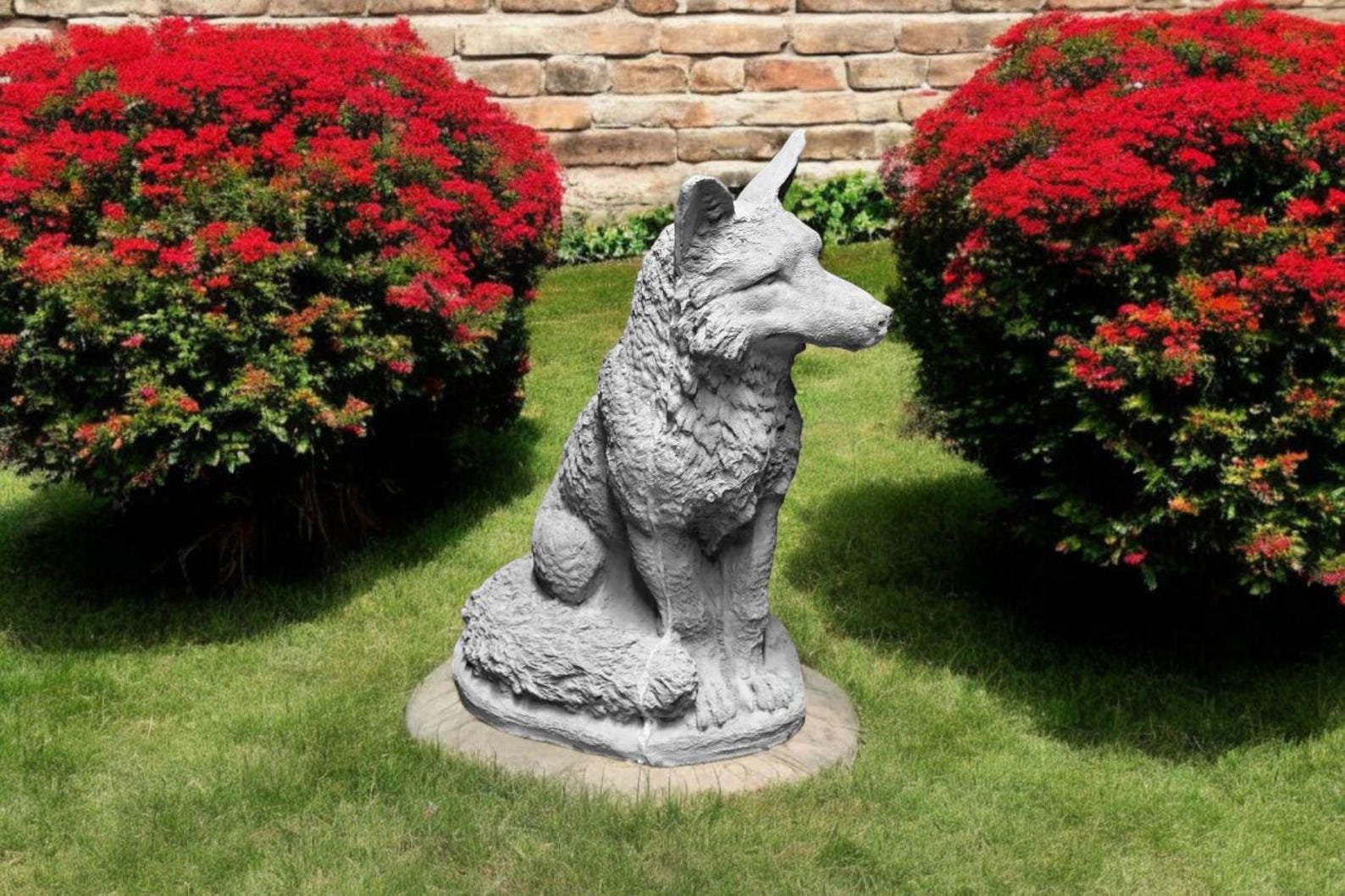 Concrete Sitting Fox Statue 19" Garden Wild Animal Figurine, Massive ...