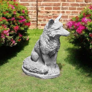 Concrete Sitting Fox Statue 19" Garden Wild Animal Figurine, Massive ...