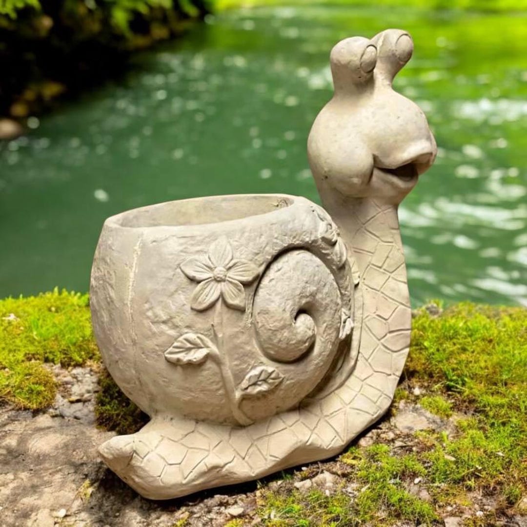 Concrete Snail Figurine 13" Yard Plant Pot, Animal Planter, Garden ...