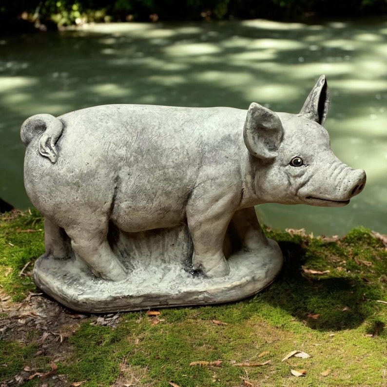 Stone Standing Pig 8" Farm Decoration, Animal Outdoor Figure, Detailed ...