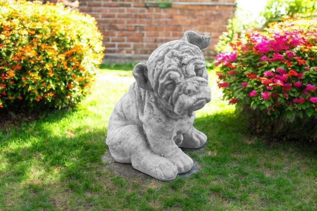 Bulldog Concrete Sculpture 4" Lawn Pet Decor, Stone Bulldog, Dog Garden ...