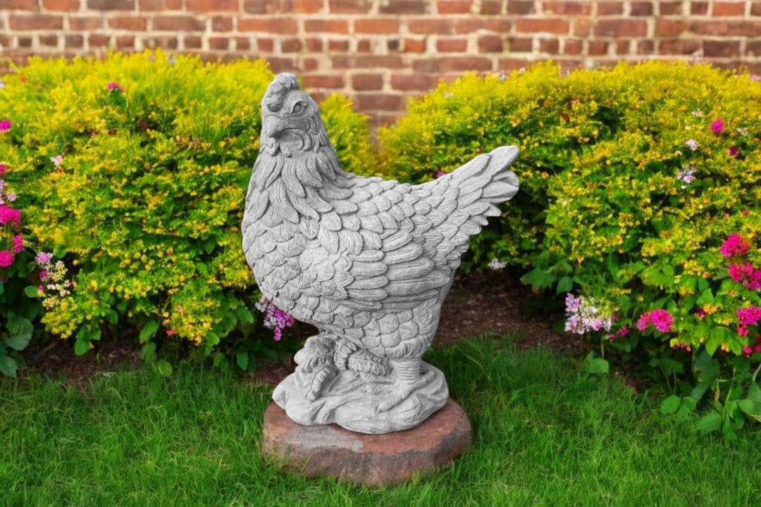 Farm Chicken Sculpture 15" Standing Chicken on Base Figure, Garden Farm ...