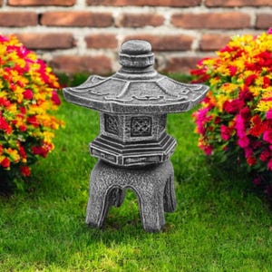 Detailed Pagoda Three Piece Figure 16" Cement Japanese Lantern Figurine ...