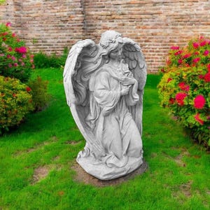 Stone Angel Girl Statue 16" Garden Religious Decoration, Concrete Yard ...