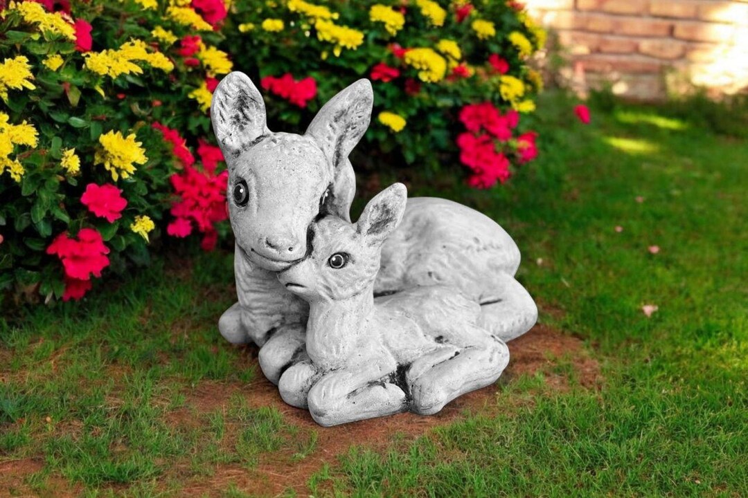 Yard Fawn Friends Statue 6" Garden Pair of Fawns Sculpture, Stone ...