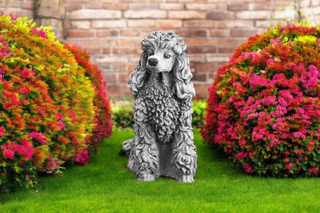 Stone Poodle Figure 14" Backyard Sitting Dog Sculpture, Pets Lover Gift ...