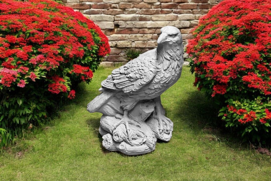 Cement Eagle on Stump Figure 20" Concrete Sitting Eagle Statue, Stone ...