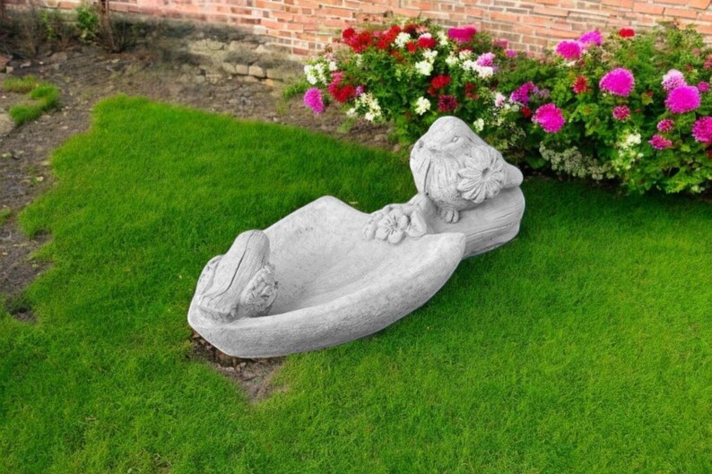 Cement Bird Bath Spade Figure 4" Concrete Birds on Spade Statue, Stone ...