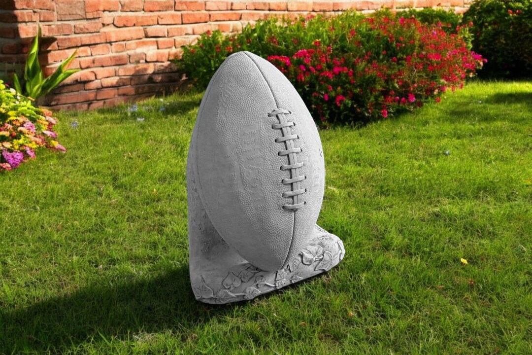 Stone Football Ball on Stand Statue 5", Cement Soccer Ball on Base ...