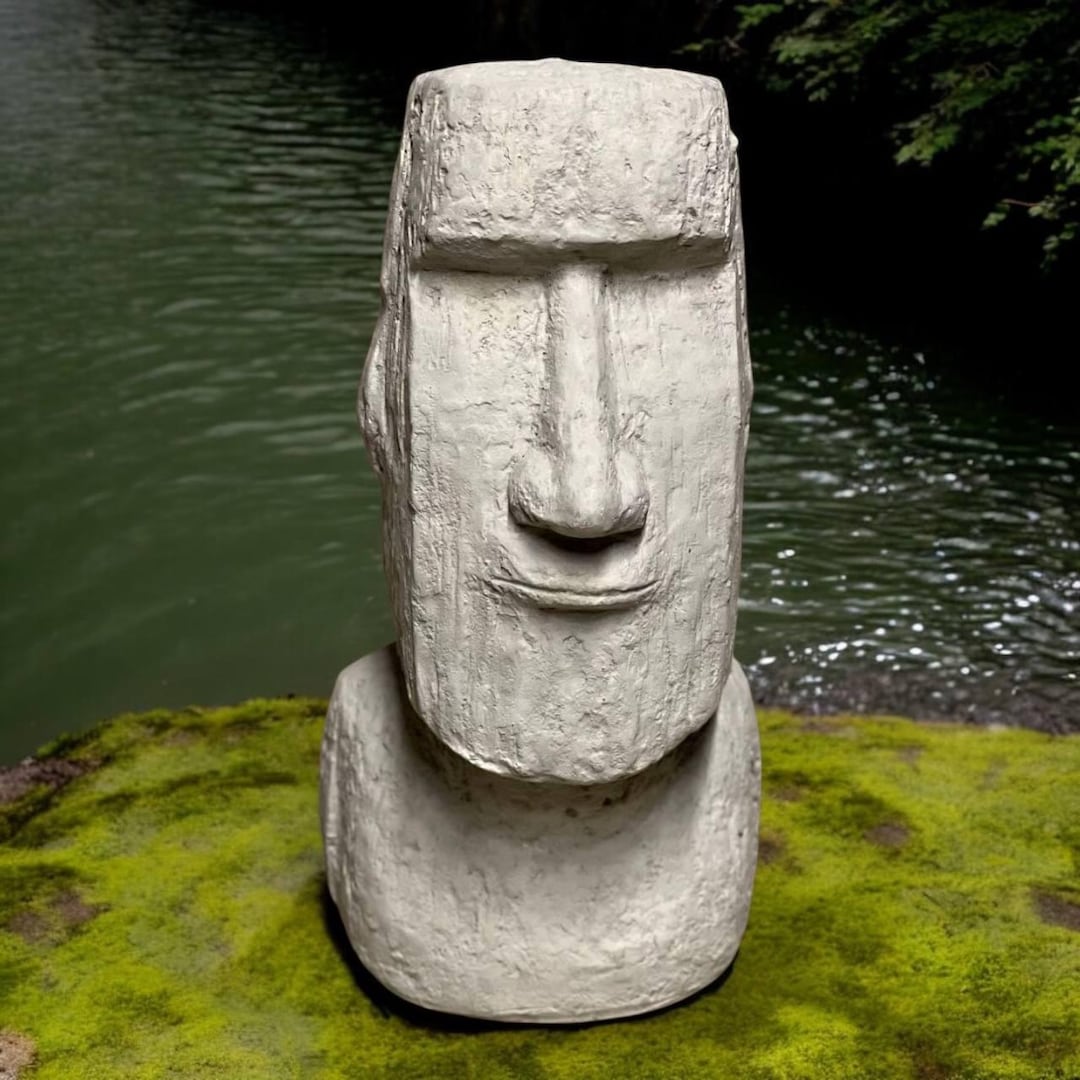 Moai Head Statue 16" Concrete Easter Island Figure, Garden Decoration ...