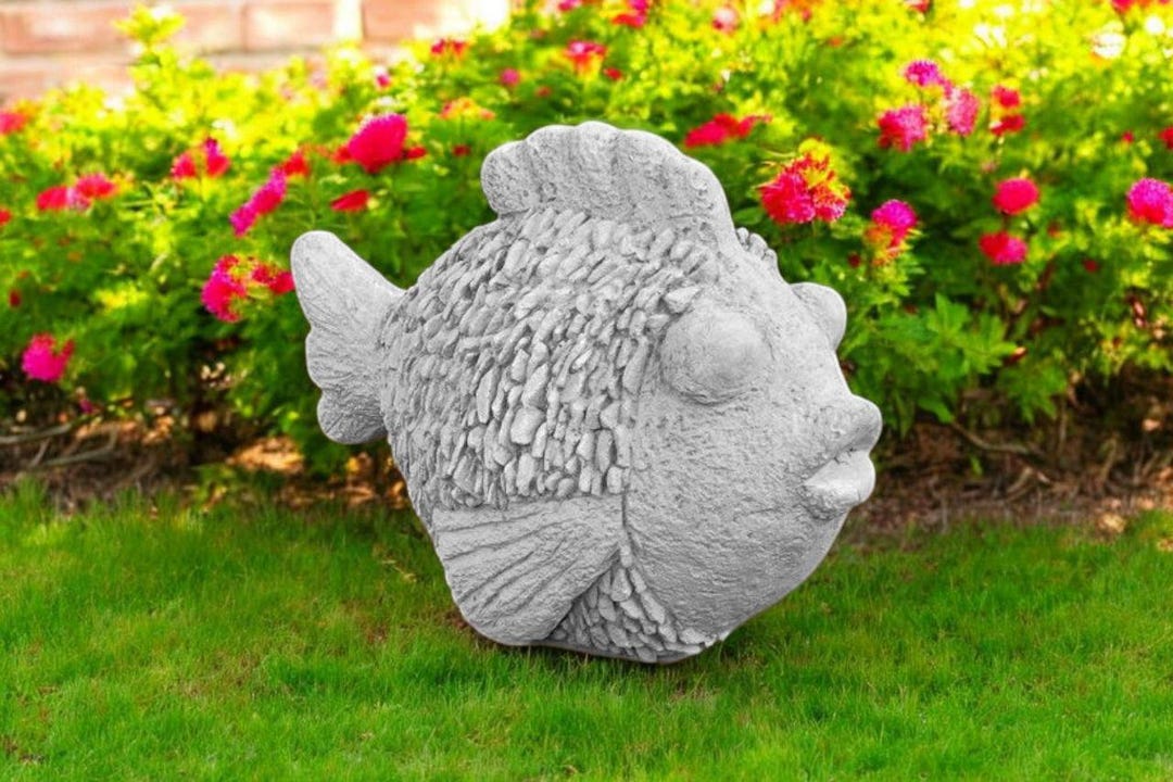 Stone Fish Sculpture 12" Sea Garden Decor, Backyard Fish, Sea Animal ...