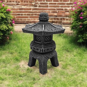 Detailed Pagoda Three Piece Figure 16" Cement Japanese Lantern Figurine ...