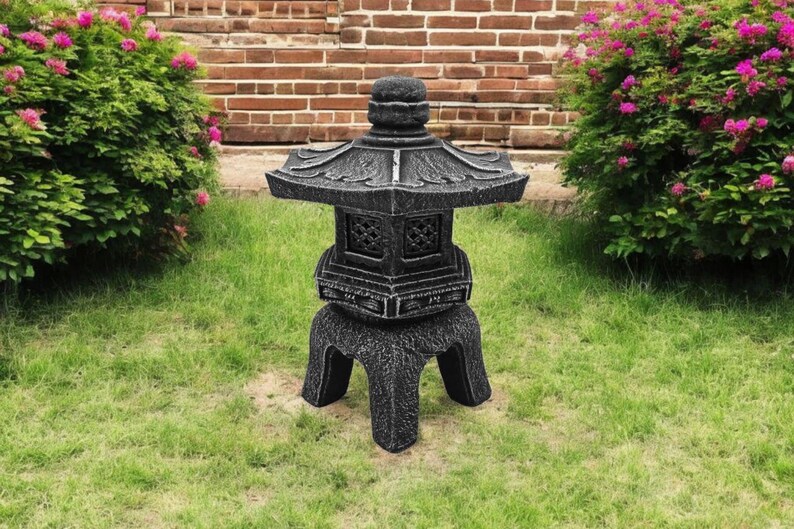 Detailed Pagoda Three Piece Figure 16" Cement Japanese Lantern Figurine ...
