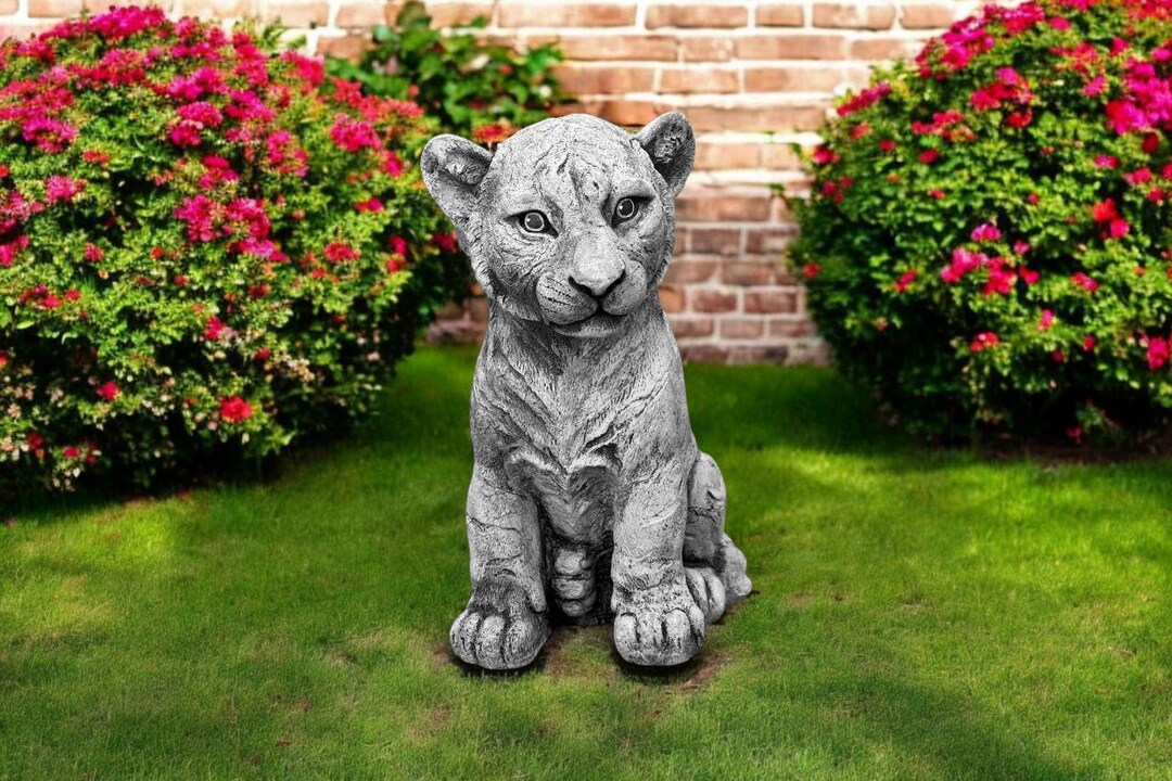 Sitting Tiger Figure 11" Stone Wild Animal Statue, Cement Small Tiger ...