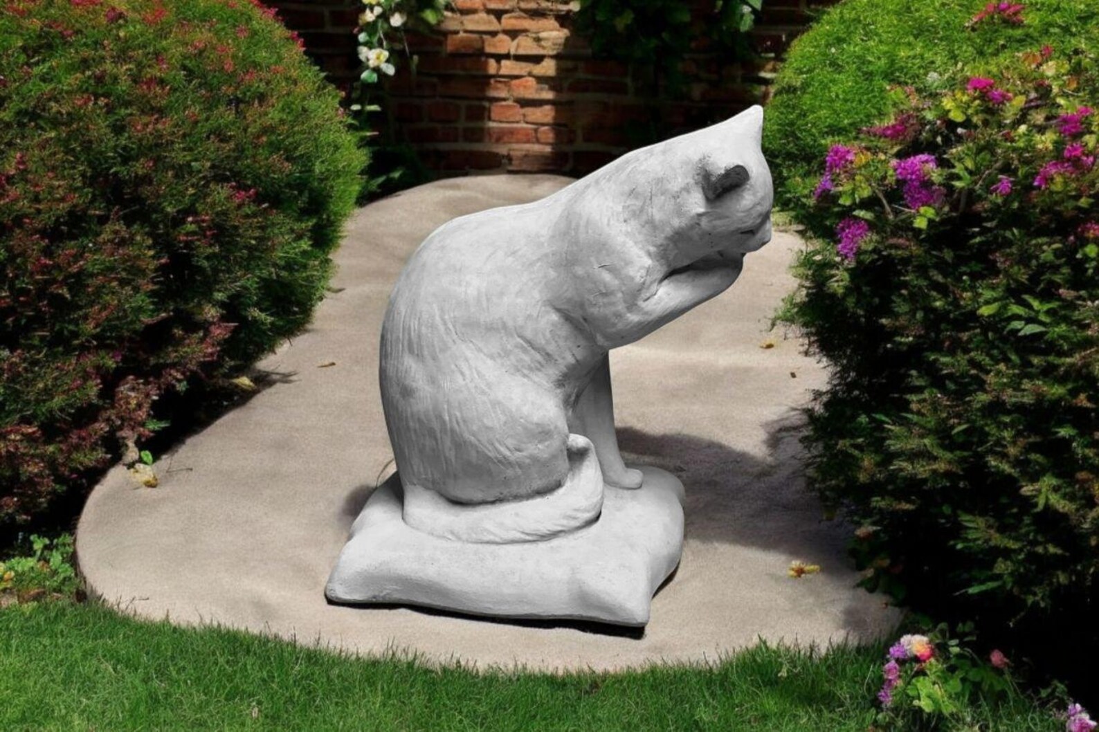 Cat Licking Paw Statue 15" Yard Kitten Figure, Cat Grave Marker, Pet ...