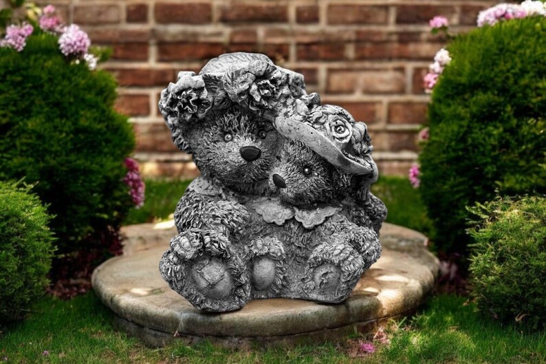 Detailed Pair of Bears Statue 8" Sitting Two Animal Figure, Cement Yard ...