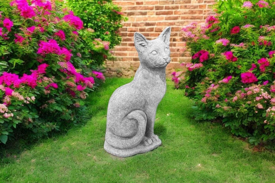 Concrete Siamese Cat 16"" Outdoor Cat Decor, Sitting Cat Sculpture ...