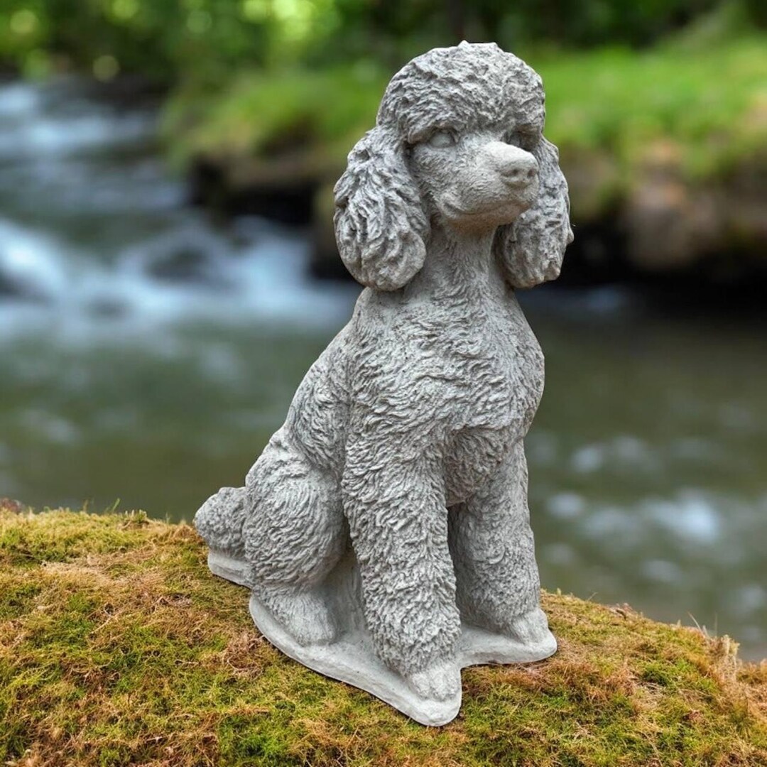 Large Poodle Dog 20" Concrete Dog Sculpture, Sitting Poodle Statue, Dog ...