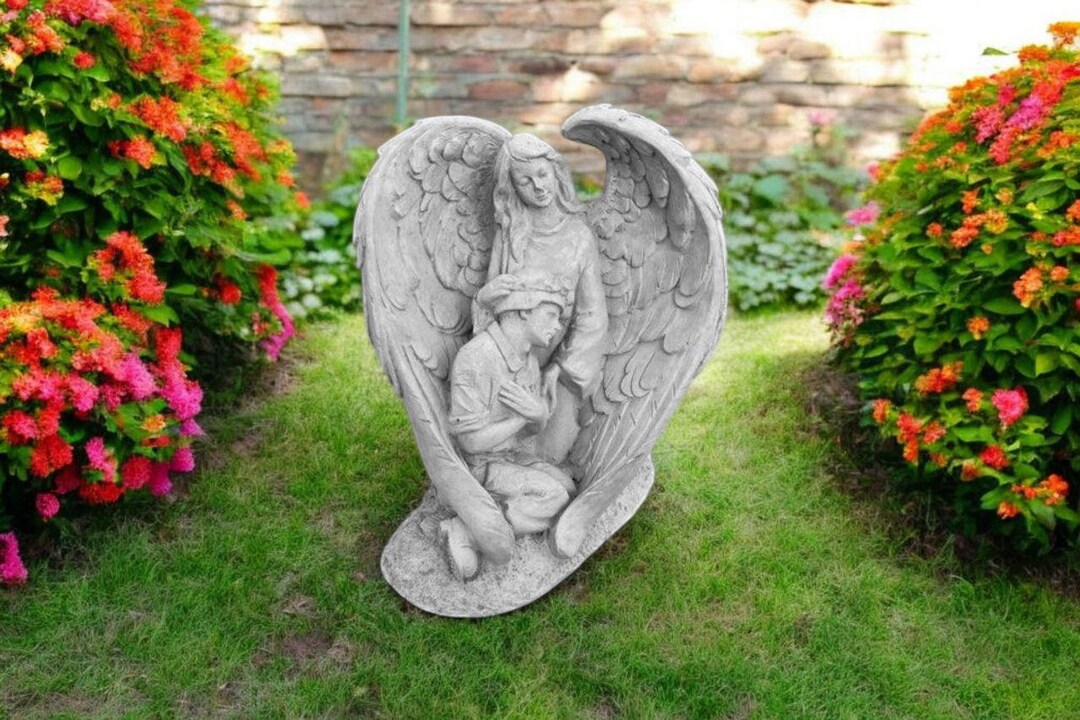 Stone Soldier With Angel 9" Garden Angel Statue, Lawn Cherub Idea ...
