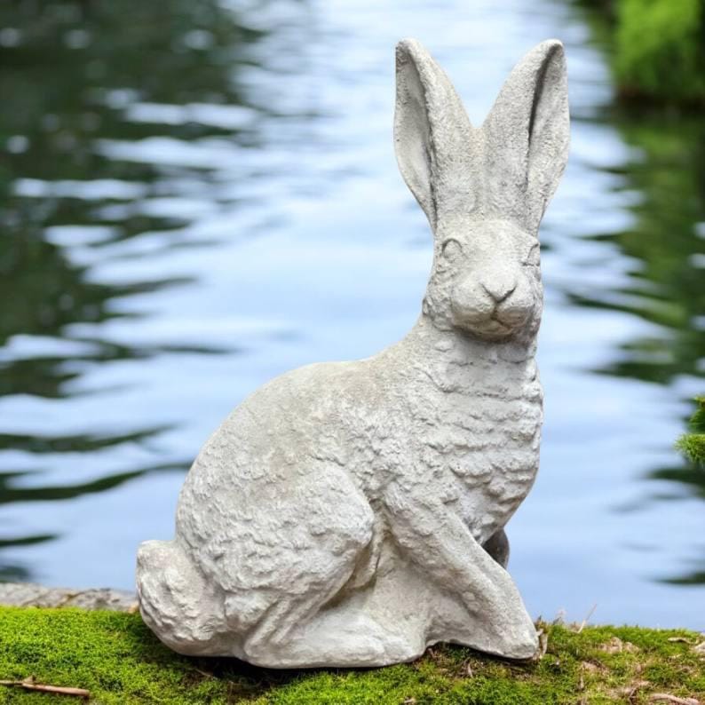 Stone Rabbit Sculpture 13" Garden Animal Decoration, Rabbit Lover Gift ...