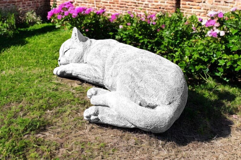 Realistic Laying Cat Contented Figurine 4" Concrete Cat Figure, Cement ...