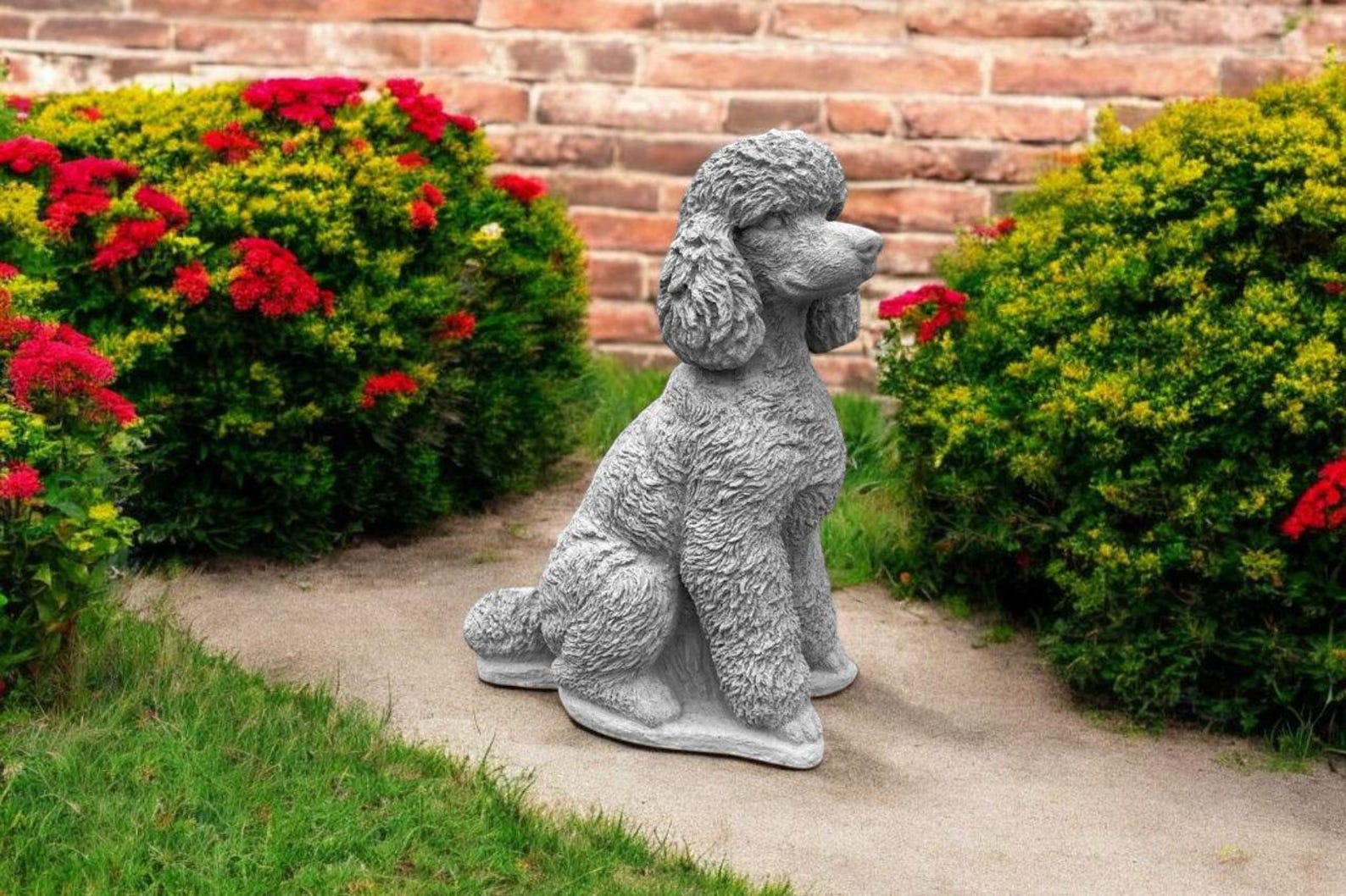 Outdoor Poodle Statue 20" Garden Dog Ornament, Stone Pet, Sitting ...