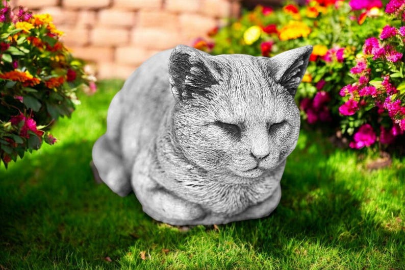 Concrete Crouching Cat Statue 5" Outdoor Pet Sculpture, Cement Kitty ...