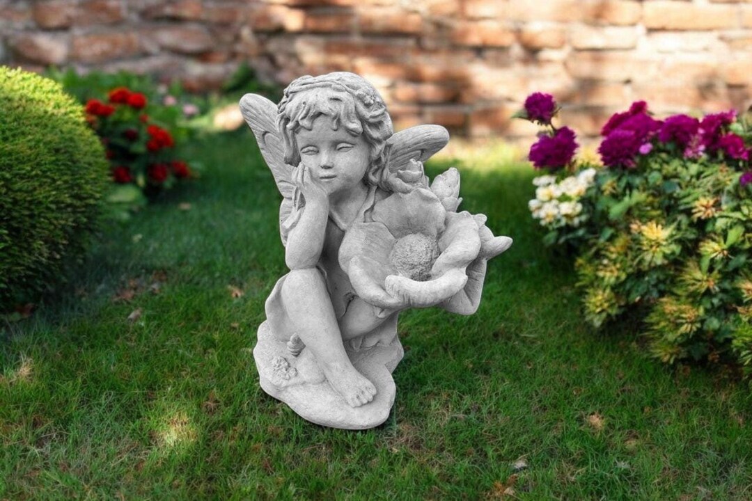 Fairy Girl Figurine 15" Stone Pixie Statue, Outdoor Garden Decor, Fairy ...
