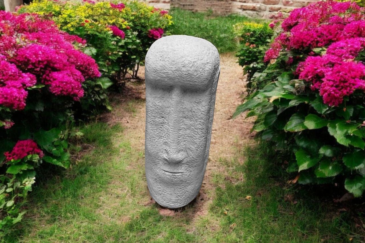 Cement Island Head Figure 12" Massive Easter Style Figurine, Concrete Outdoor Zen Decoration ...