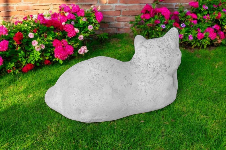 Detailed Thinker Cat Statue 7" Outdoor Laying Pet Decoration Figurine ...