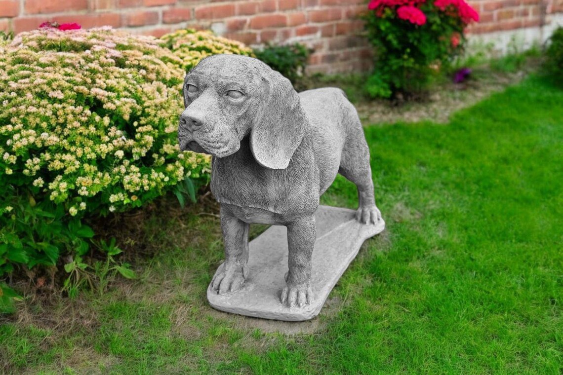Cement Beagle Dog Figure 16" Large Beagle Massive Sculpture, Concrete ...